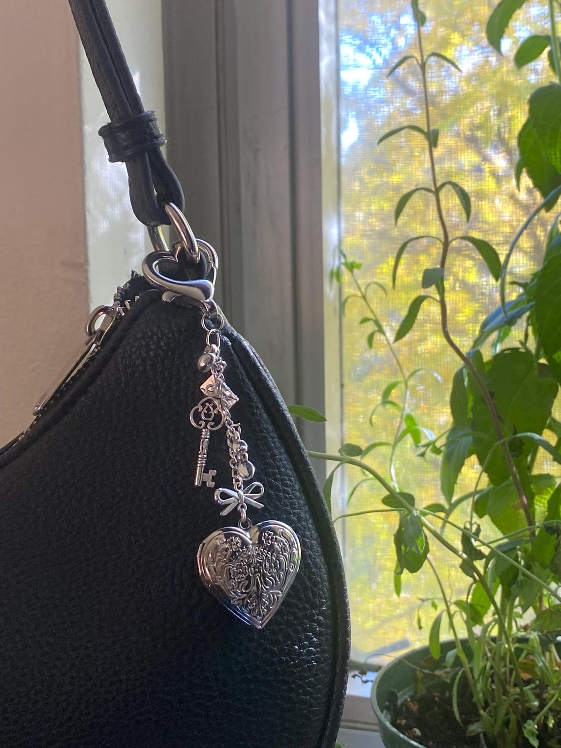 Coquette Silver Heart Locket Key Chain - Etsy