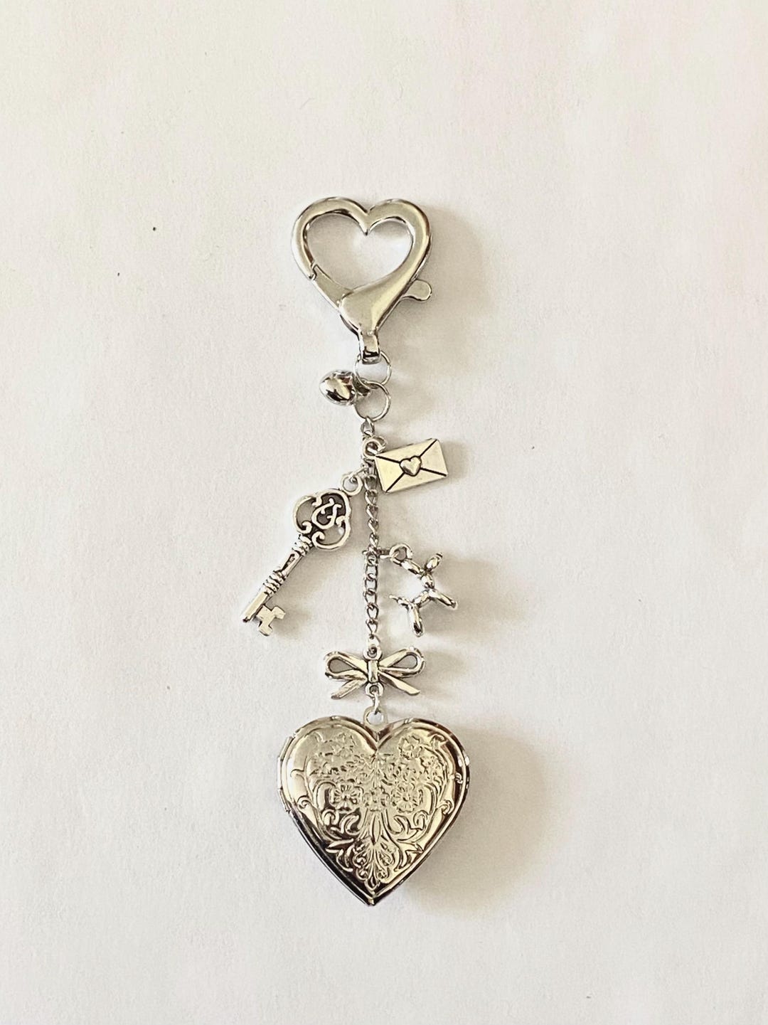 Coquette Silver Heart Locket Key Chain - Etsy