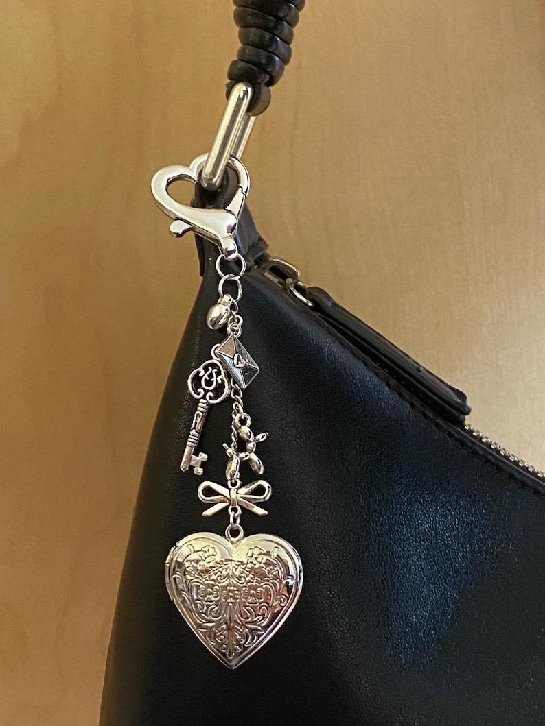 Coquette Silver Heart Locket Key Chain - Etsy