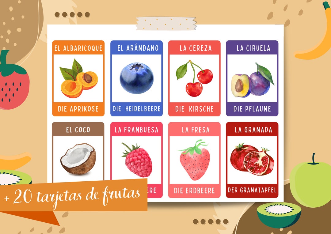 Educational Fruit Cards for Kids German and Spanish Printable Cards ...