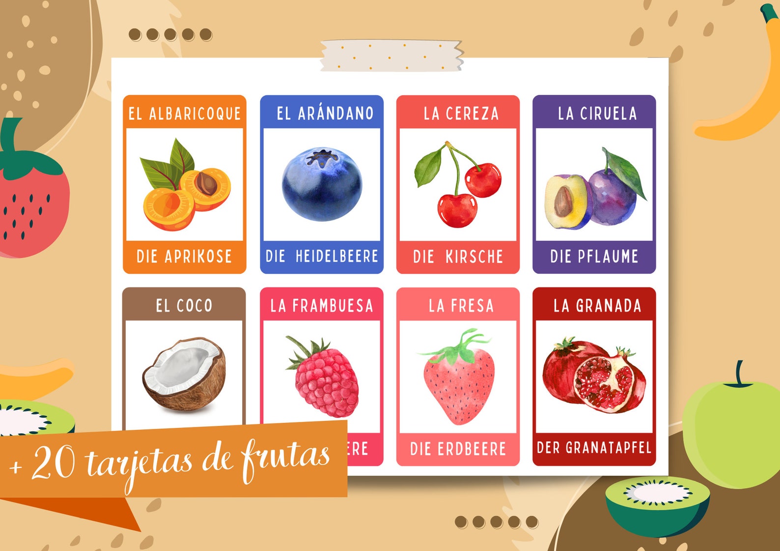 Tarjetas de frutas educativas para niños Tarjetas imprimibles aleman y ...
