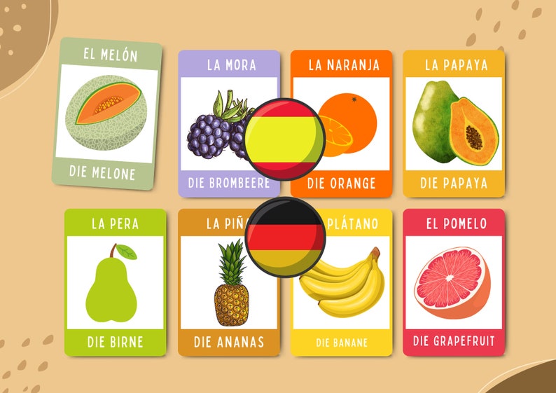 Tarjetas de frutas educativas para niños | Tarjetas imprimibles aleman ...