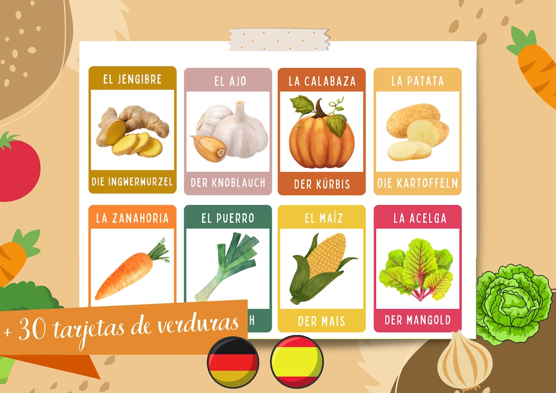 Educational Vegetable Cards for Kids | Printable Cards German and ...