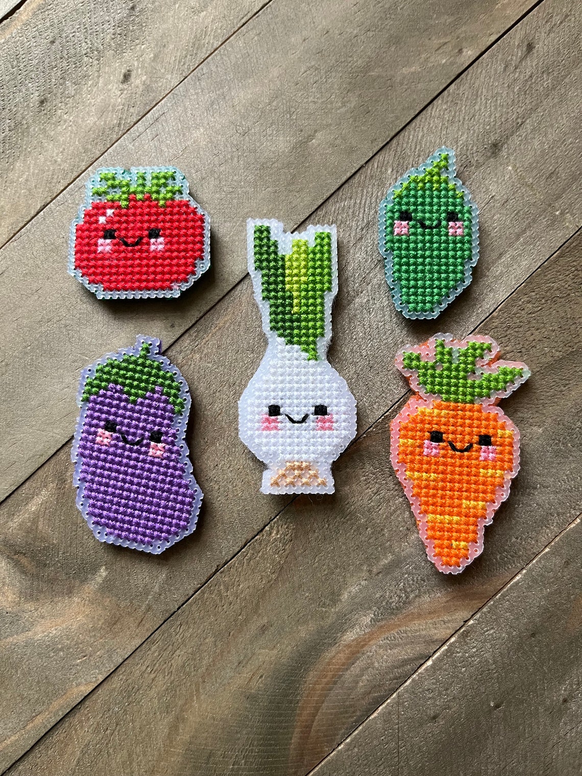Handmade Kawaii Garden Veggie Cross Stitch Refrigerator Magnets Set of ...