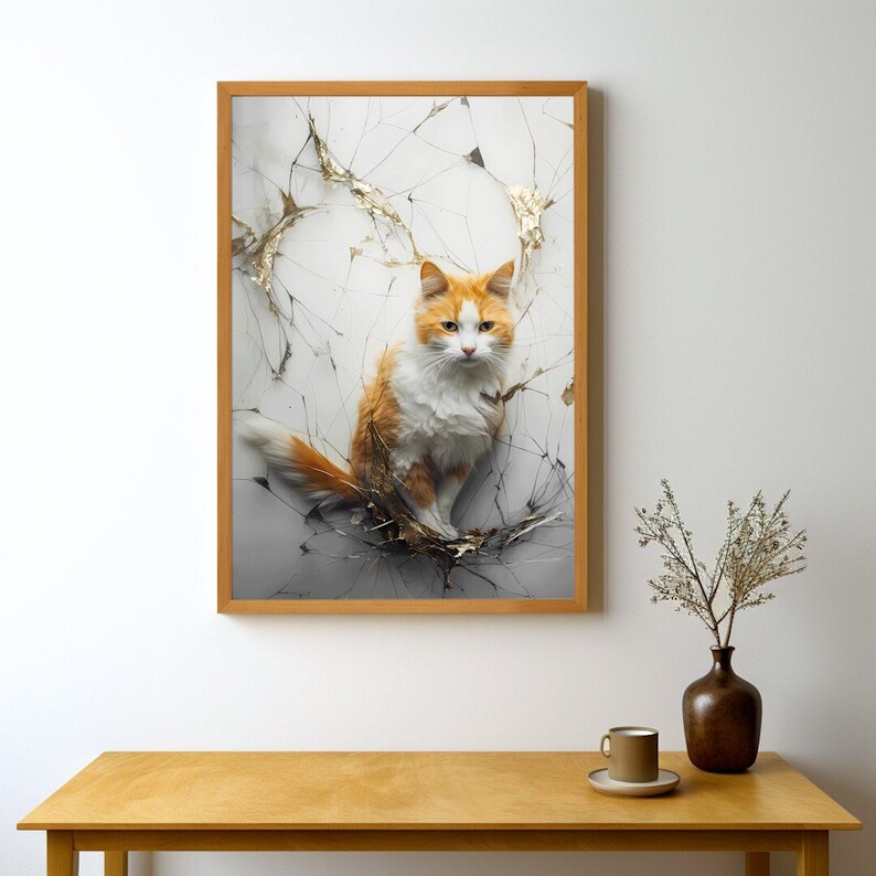 Kintsugi Style Wall Art Hang in There Kitty Digital Prints, Print on ...