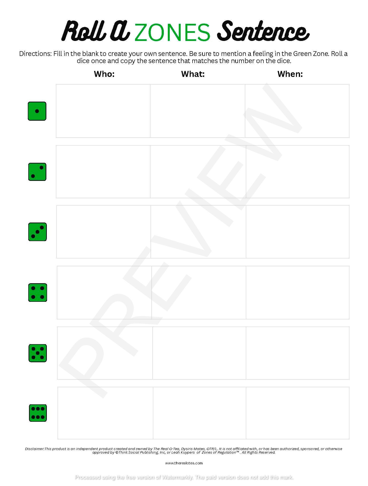 Roll A Zones Sentence Handwriting Worksheets - Etsy