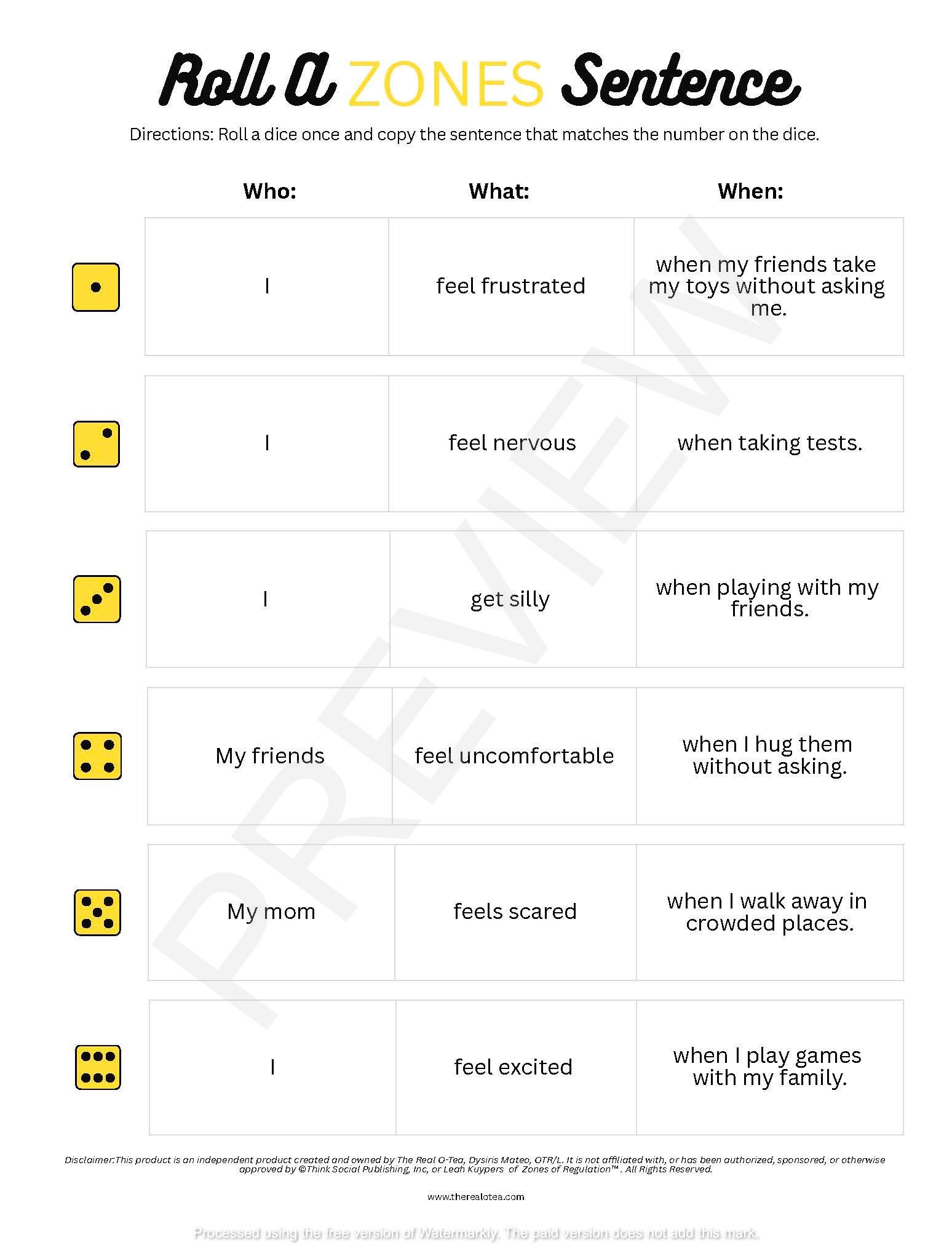 Roll A Zones Sentence Handwriting Worksheets - Etsy