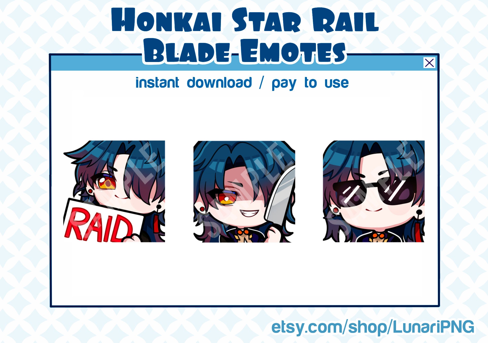 Honkai Star Rail | 3 Blade Emotes | Sticker Pack | Blade Chibi | Twitch ...