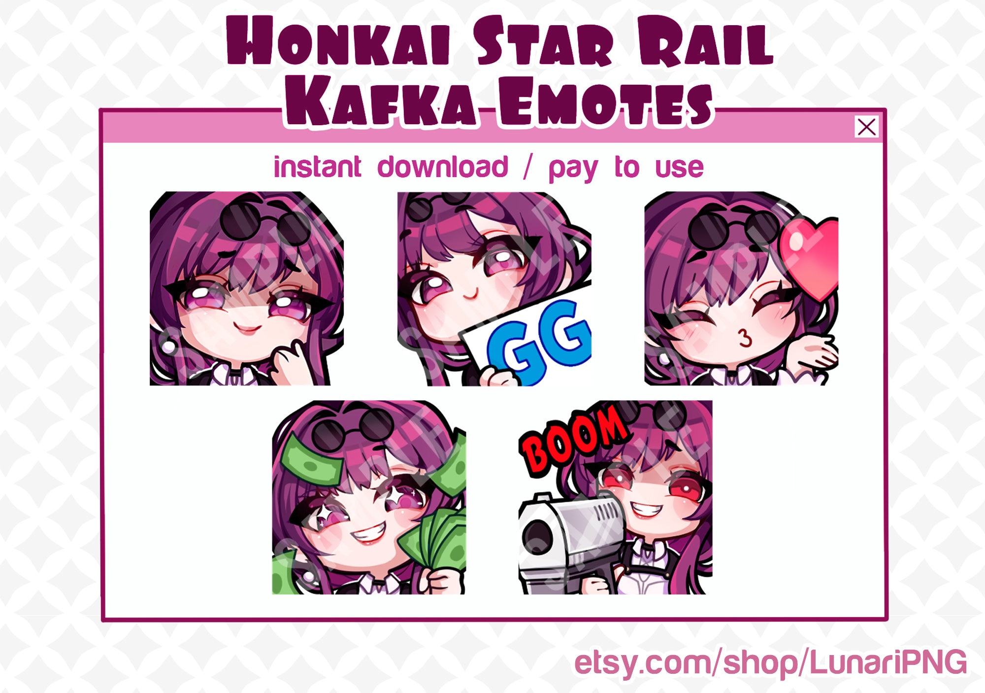 Honkai Star Rail 5 Kafka Emotes Sticker Pack Kafka Chibi Twitch Emote ...