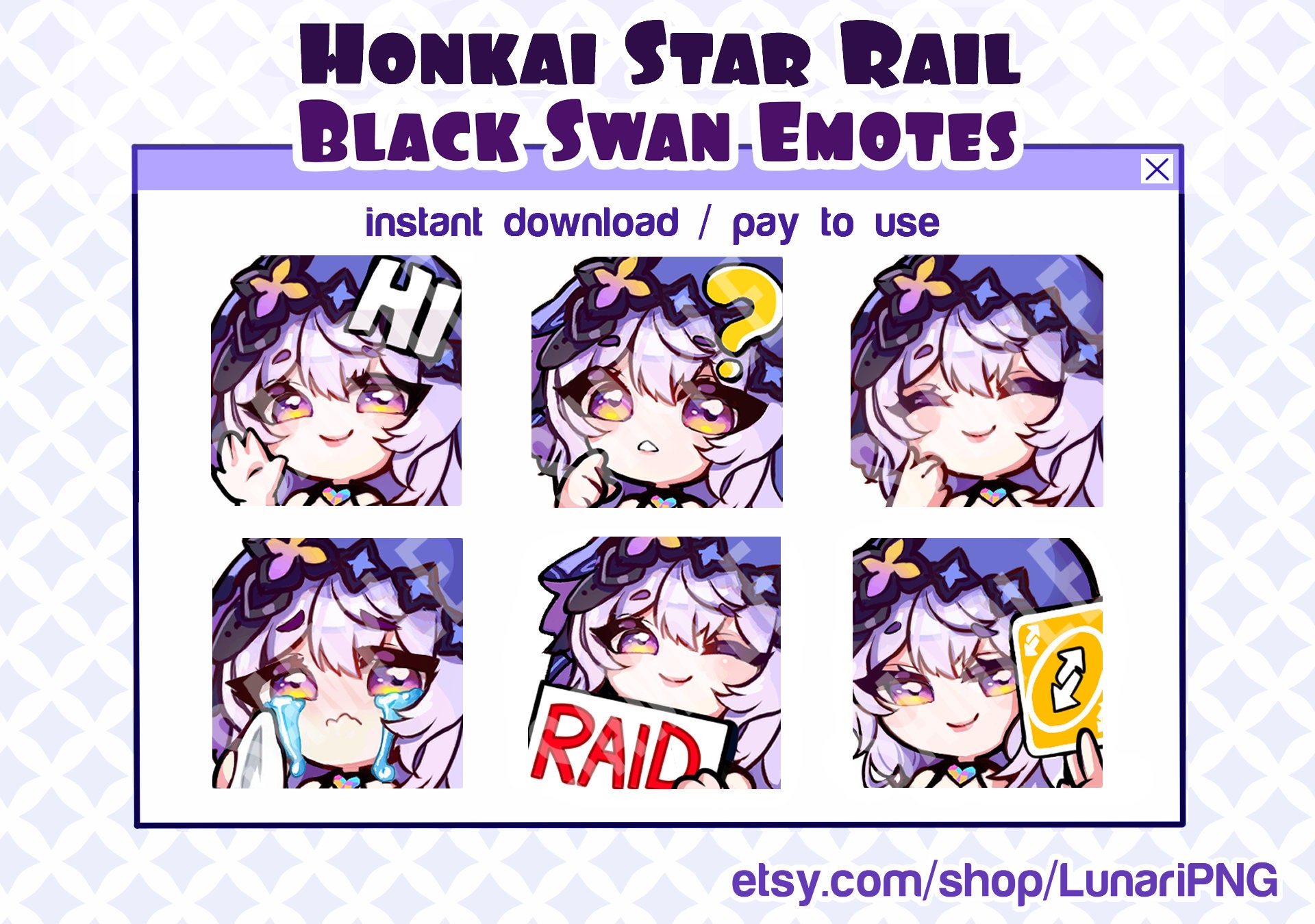 Honkai Star Rail | Black Swan Emotes | Sticker Pack | Black Swan Chibi ...