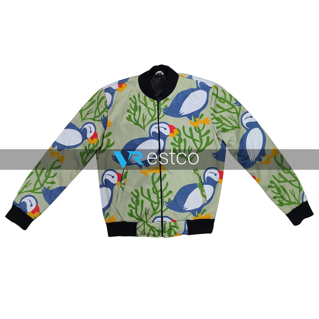 Men's Puffin Varsity Jacket Cute Pattern Casual and Party Wear Bomber ...