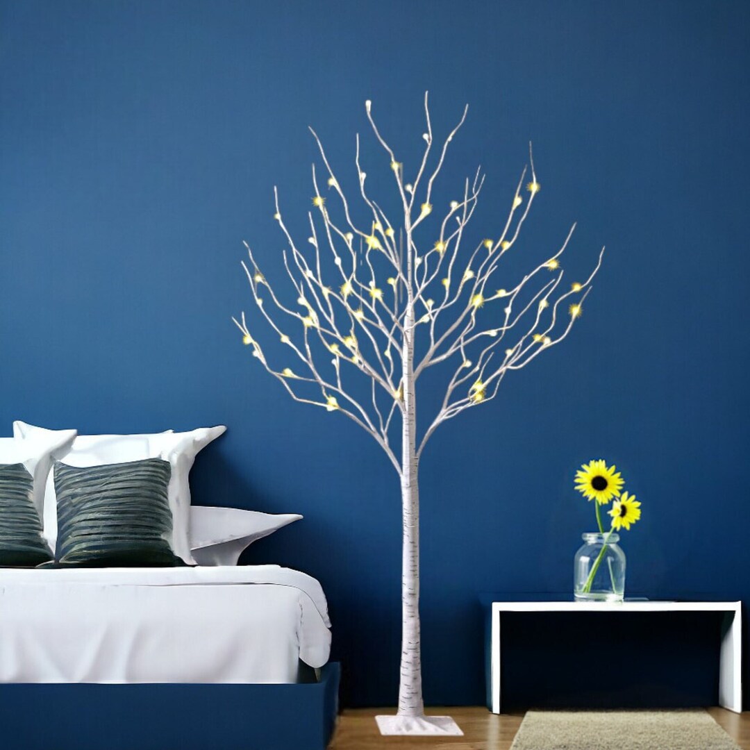 6FT/ 4FT Lighted Spring Easter White Birch Tree, 128 LED Lights Battery ...