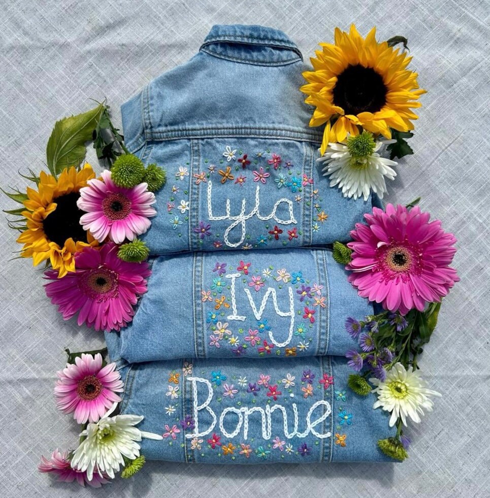 Personalised Name Hand Embroidered Denim Jacket Children - Etsy