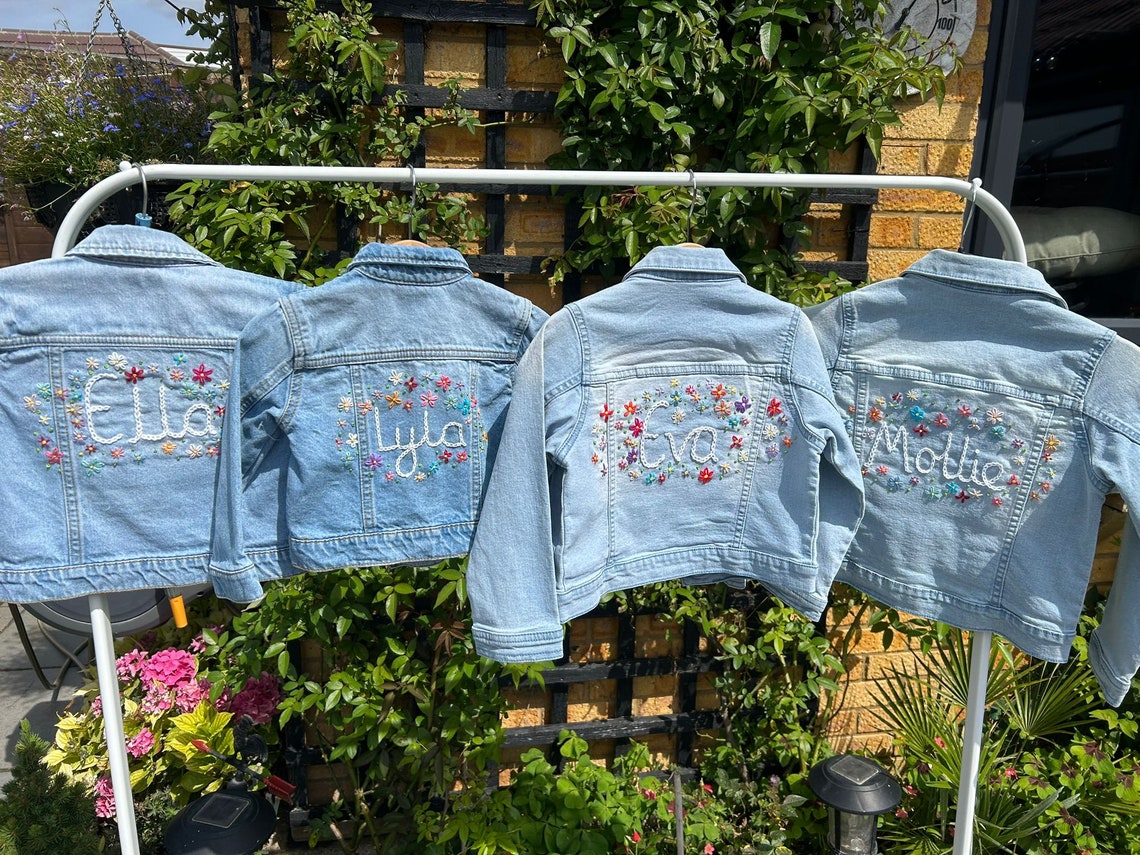 Personalised Name Hand Embroidered Denim Jacket Children - Etsy