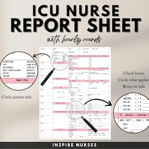 ICU Nurse Report Sheet With Hourly Rounding, ICU Nursing Report Sheet ...