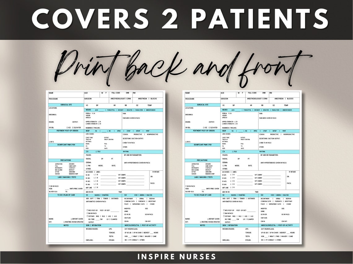 PACU Nurse Report Sheet, PACU Nursing Report Sheet, PACU Nurse Handoff ...