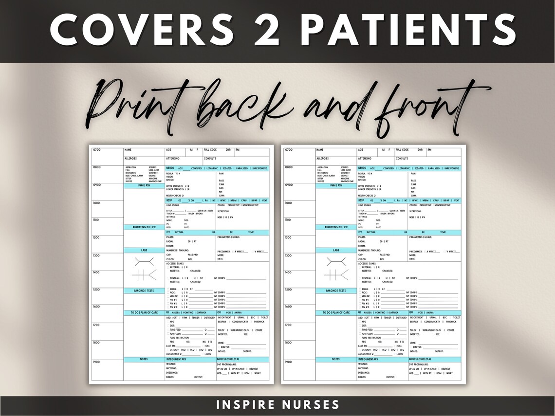 ICU Nurse Report Sheet With Hourly Rounding ICU Nursing - Etsy Canada