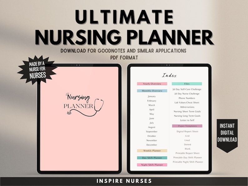 Nurse Planner, Undated Nursing Planner, Digital Planner, Nursing Notes ...