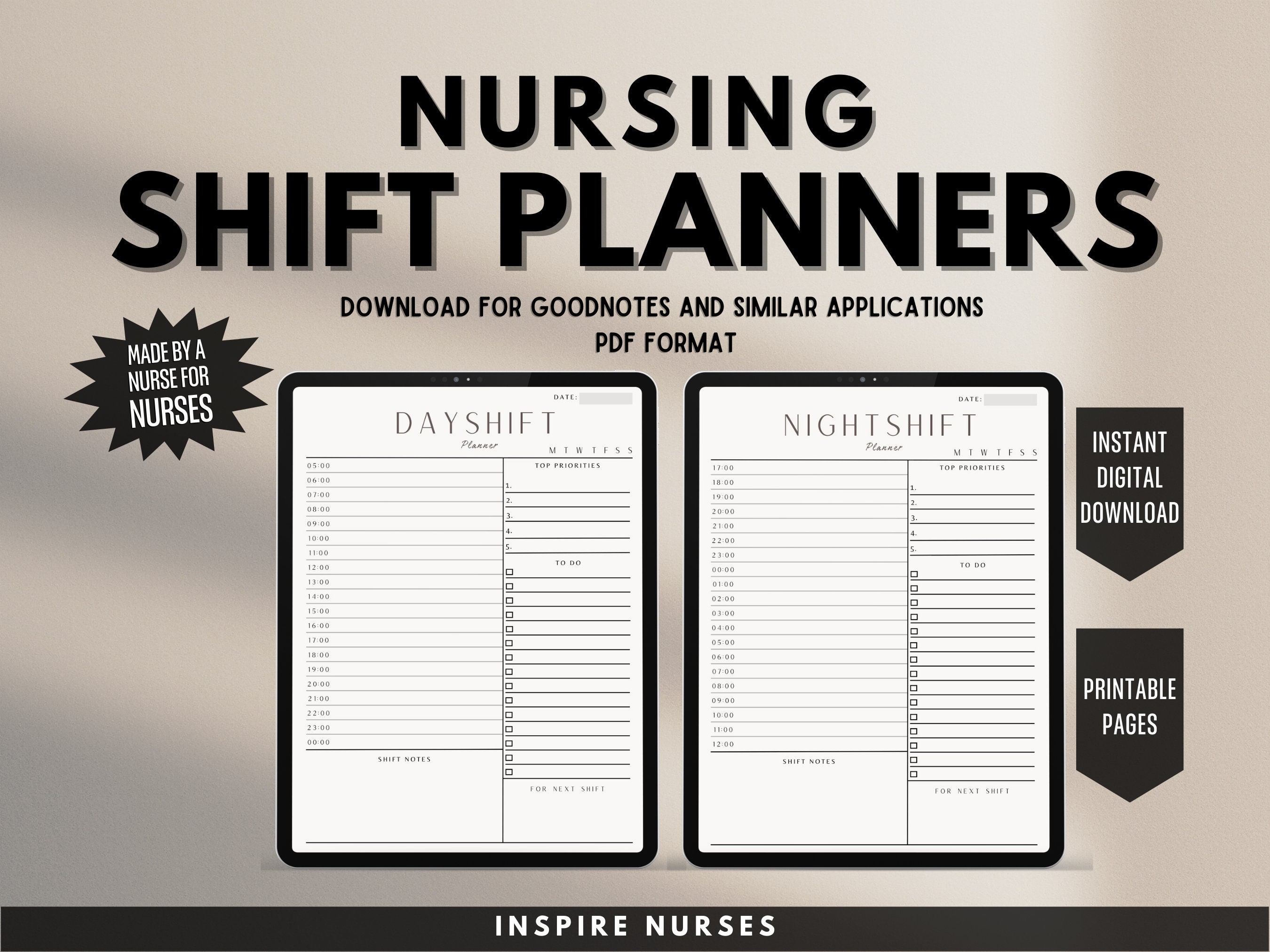 Nurse Shift Planner, Nursing Shift Checklist, Nurse Planner, Nurse ...