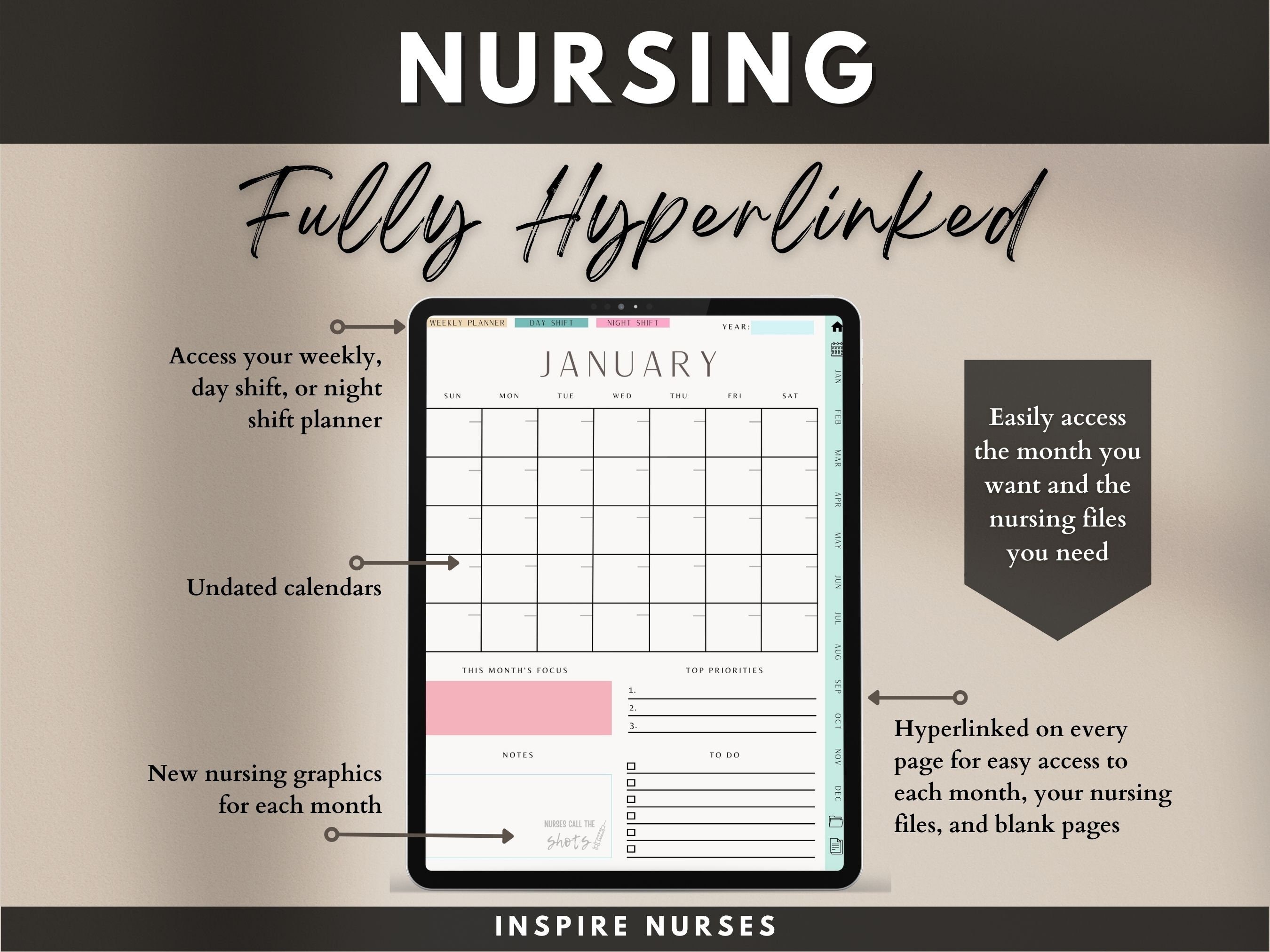 Nurse Planner, Undated Nursing Planner, Digital Planner, Nursing Notes ...