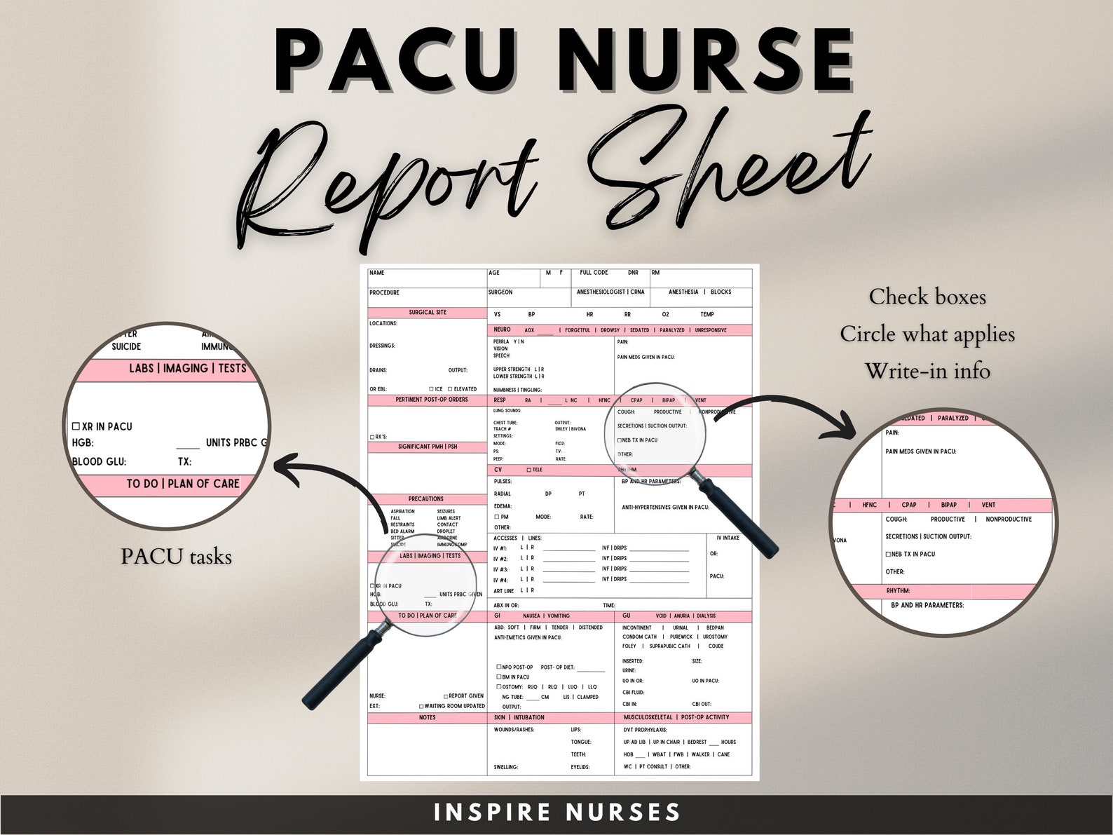 PACU Nurse Report Sheet, PACU Nursing Report Sheet, PACU Nurse Handoff ...