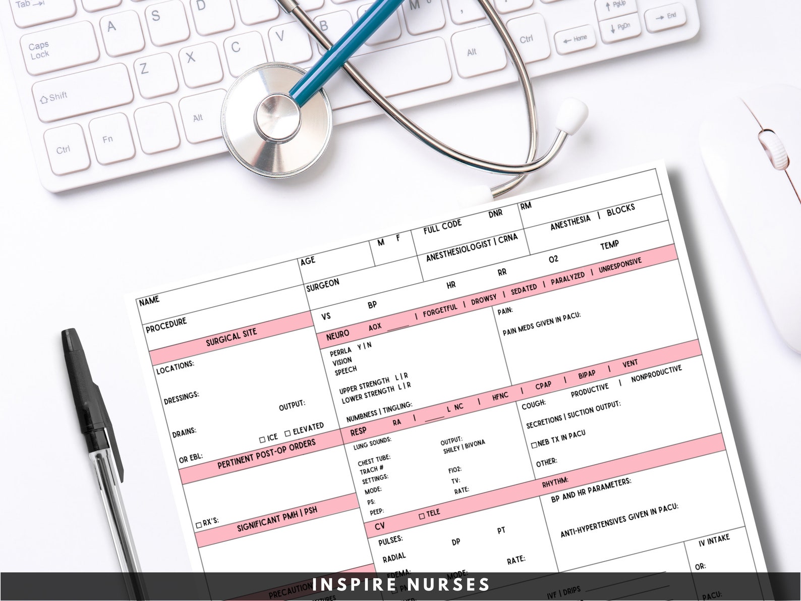 PACU Nurse Report Sheet, PACU Nursing Report Sheet, PACU Nurse Handoff ...