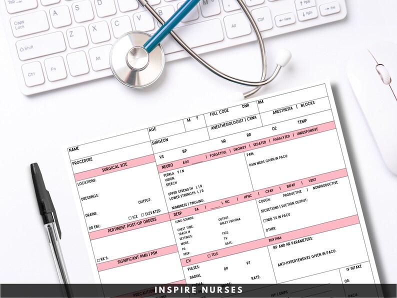 PACU Nurse Report Sheet, PACU Nursing Report Sheet, PACU Nurse Handoff ...