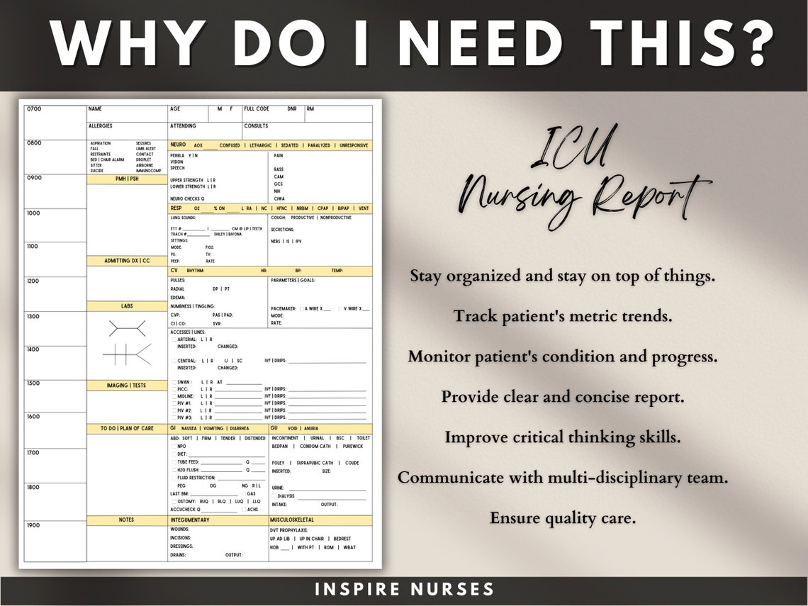 ICU Nurse Report Sheet With Hourly Rounding ICU Nursing - Etsy Canada