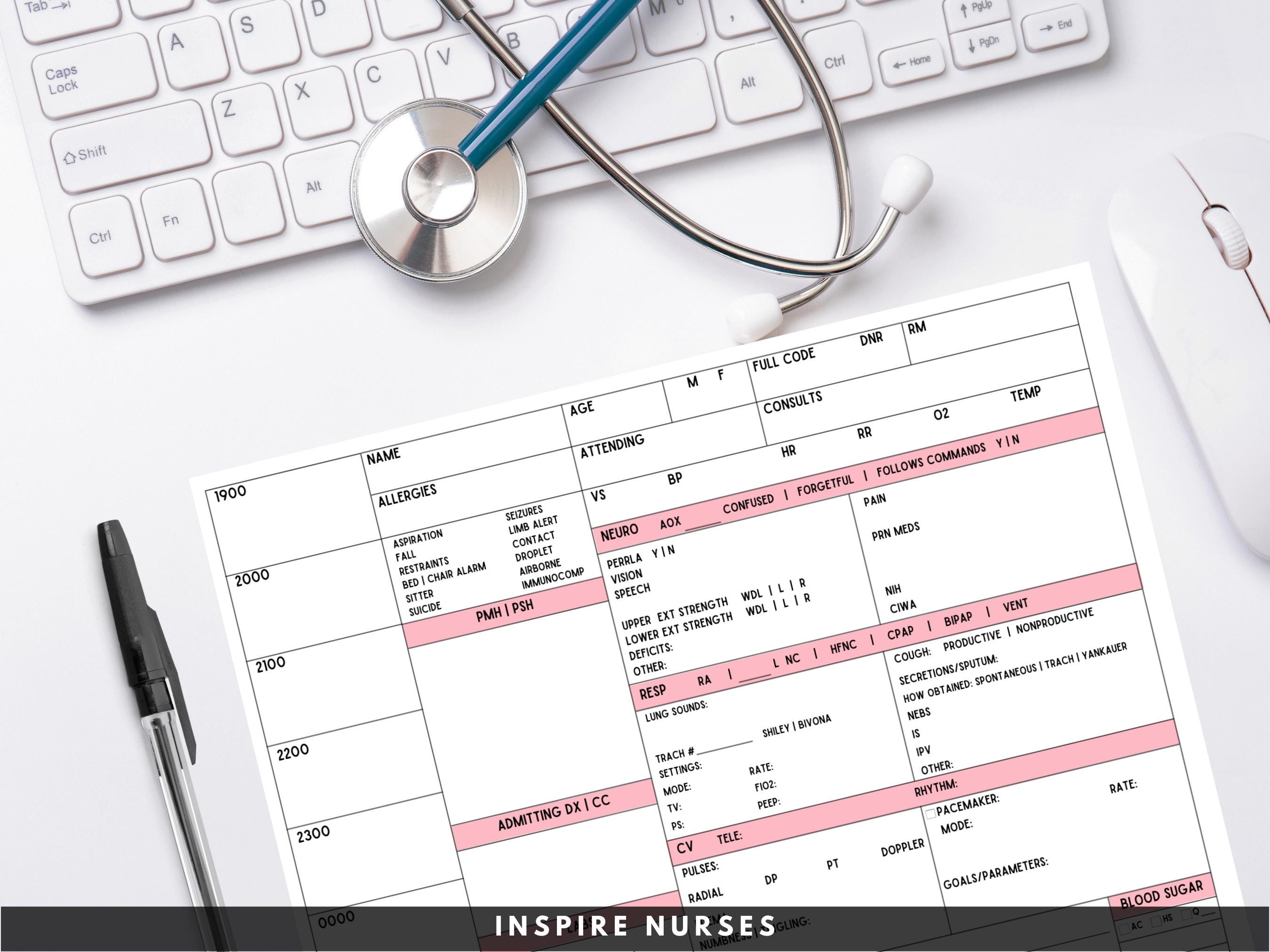 Med Surg, Tele, Printable Nurse Report Sheet, Nurse Brain Sheet ...