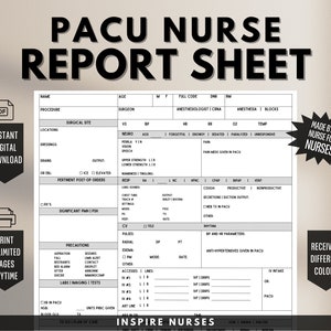 PACU Nurse Report Sheet, PACU Nursing Report Sheet, PACU Nurse Handoff ...