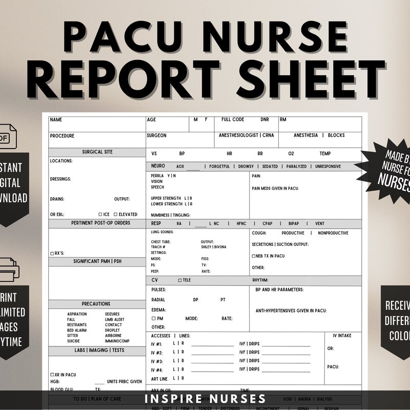 Post Op Nurse Report Sheet - Etsy