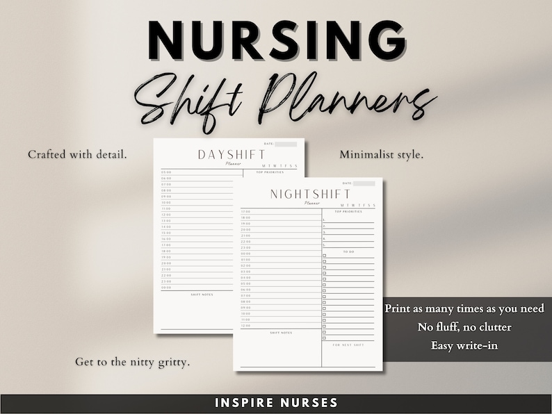 Nurse Shift Planner, Nursing Shift Checklist, Nurse Planner, Nurse ...