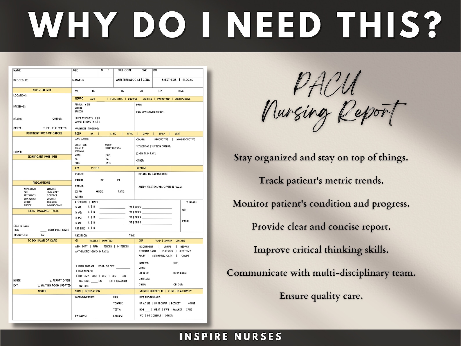 PACU Nurse Report Sheet, PACU Nursing Report Sheet, PACU Nurse Handoff ...