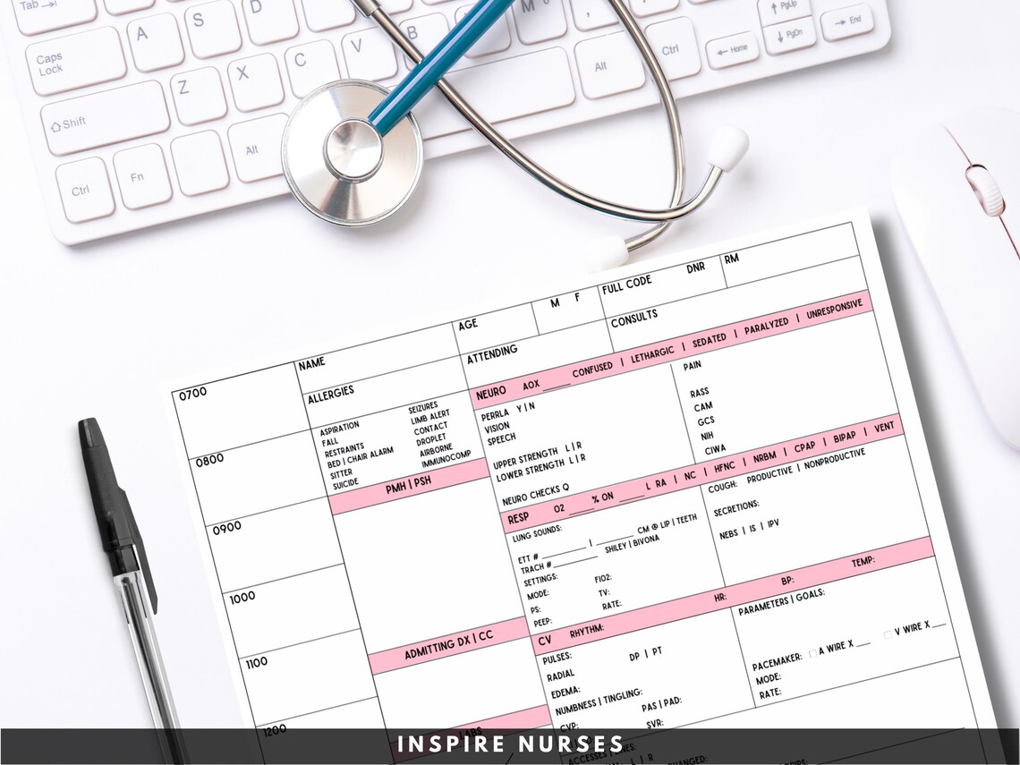 ICU Nurse Report Sheet With Hourly Rounding ICU Nursing - Etsy Canada