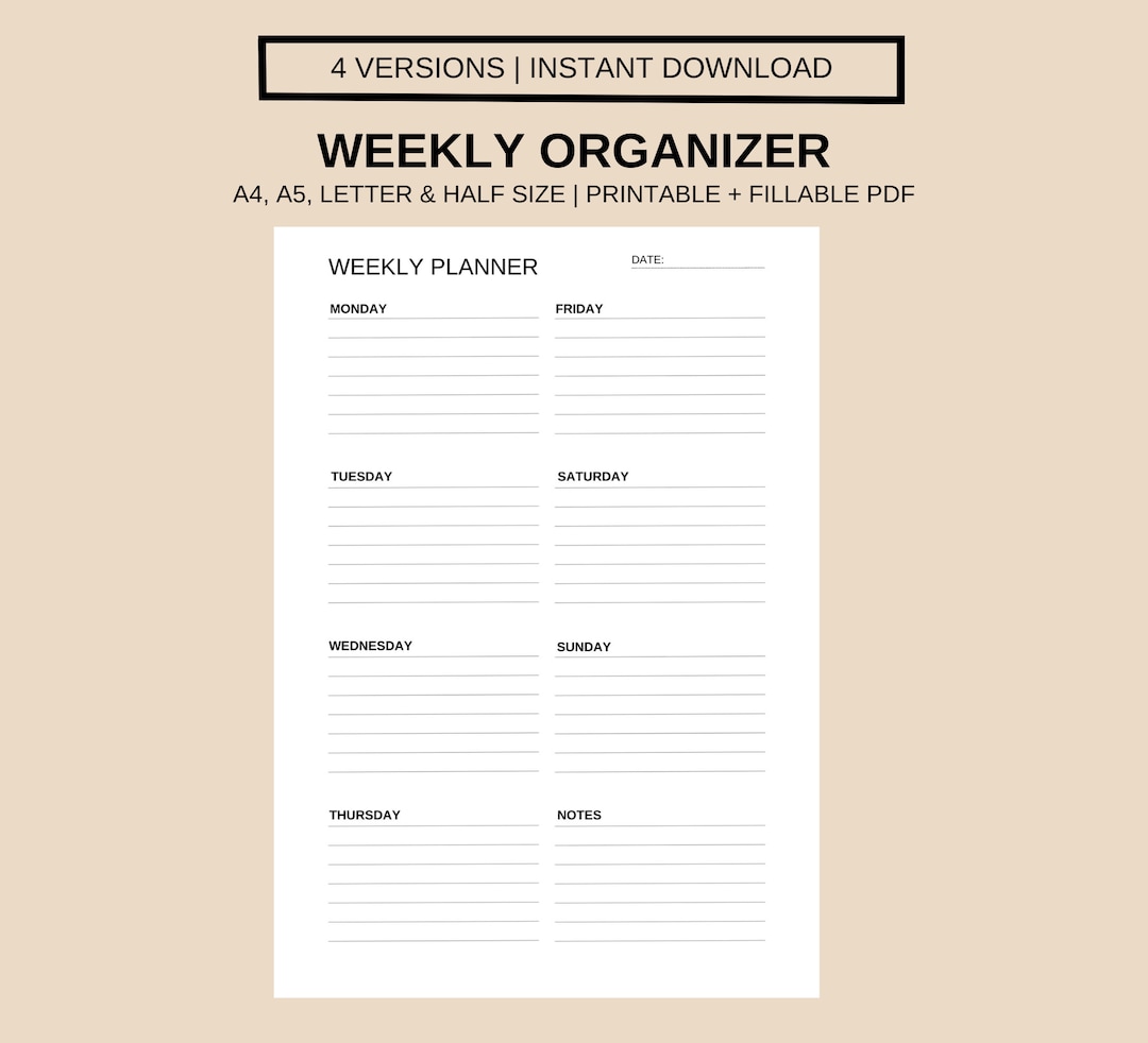 Weekly Organizer Weekly Schedule Weekly Planner Printable to - Etsy
