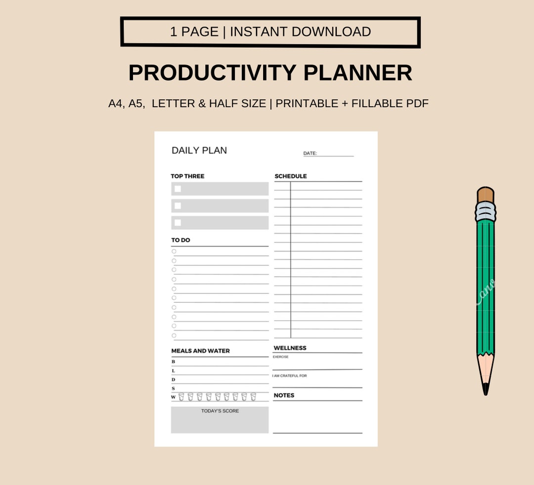 Printable Daily Planner PDF Daily to Do List Productivity - Etsy