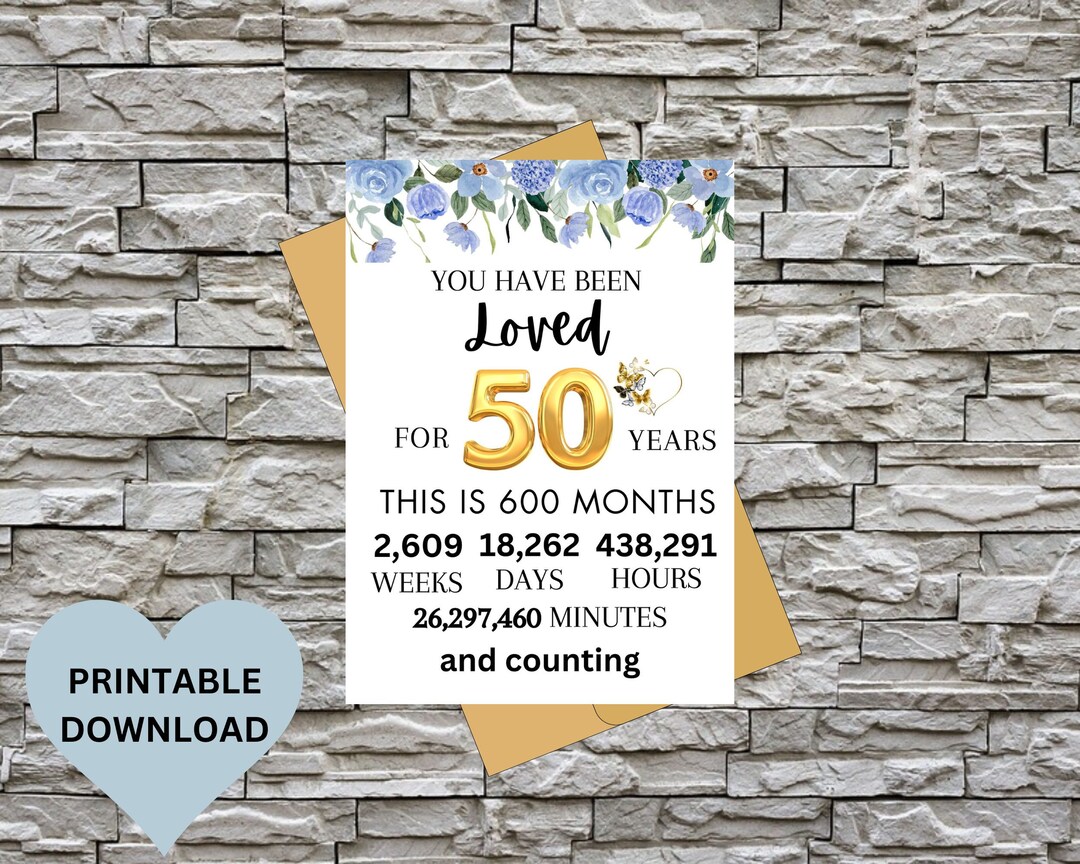 50th Birthday Card Printable, You Have Been Loved for 50 Years, DIY ...