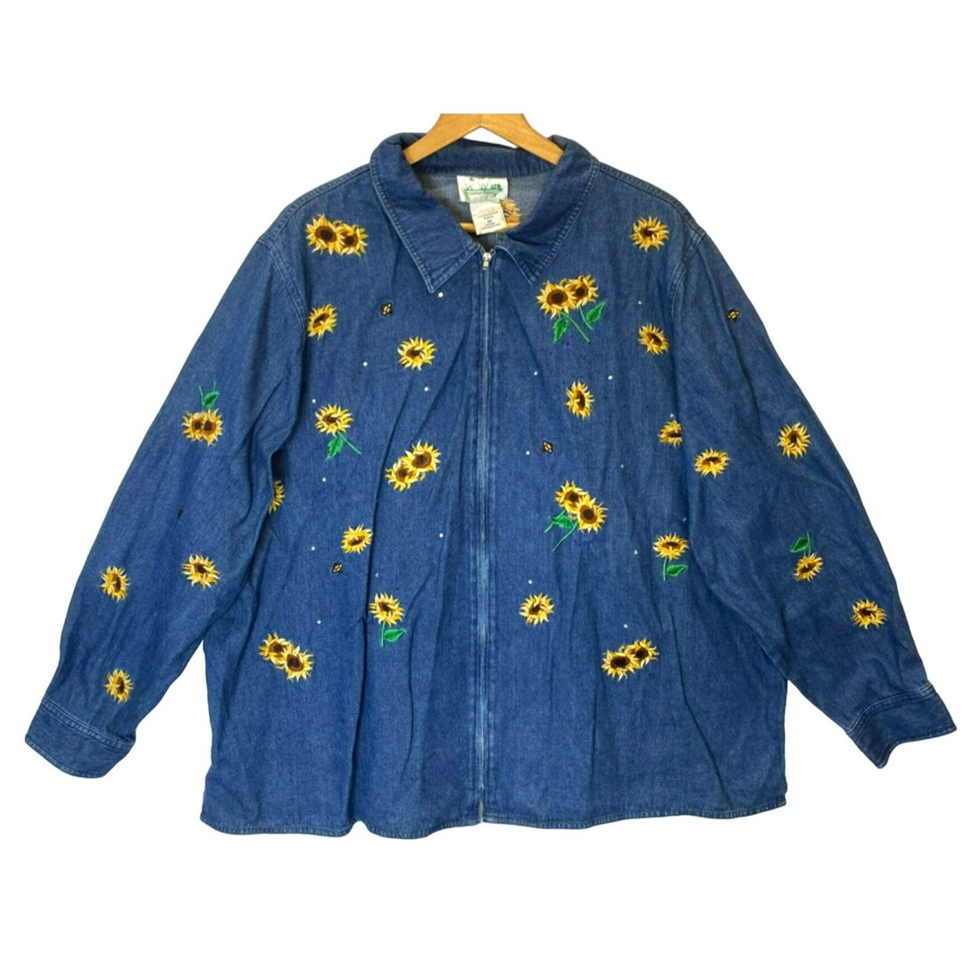 Vintage Quacker Factory Denim Shirt Size 3X NWT Long Sleeves Sunflowers ...