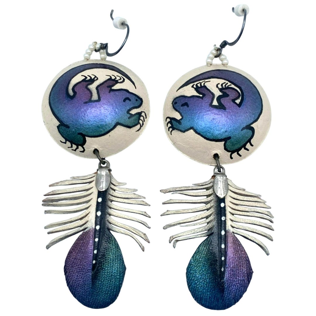 Native American Feather Lizard Purple Blue Iridescent SIGNED! Hand ...