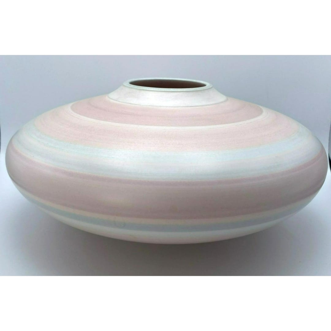 Patrick Dragon Signed Ceramic Vase Pink Blue Stripes Native American ...