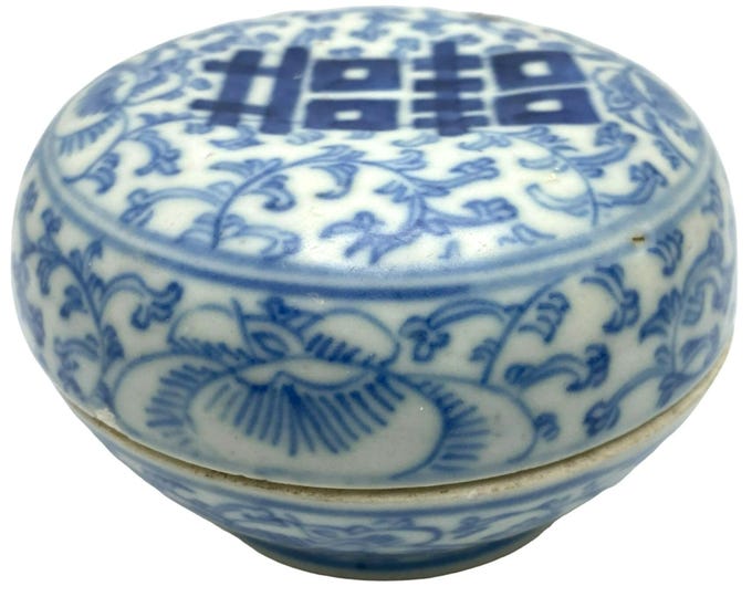 Antique Chinese Seal Paste Box Porcelain Blue White 1800's Double ...