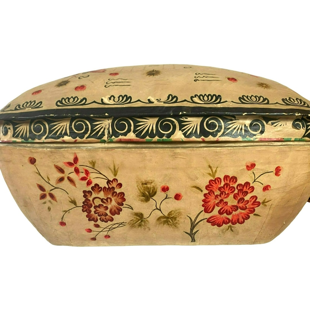 Antique Chinese Paper Mache Box VIDEO Lotus Koi Carp LARGE Artisan ...