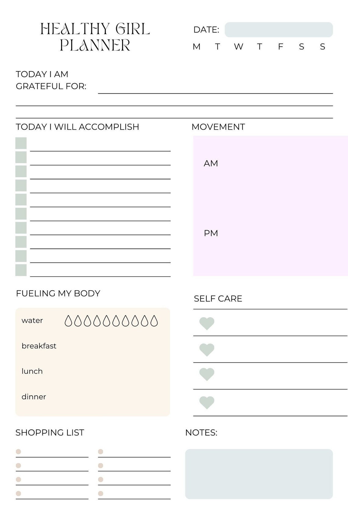 Self Care Daily Planner, Daily Planner Printable, Instant Download ...