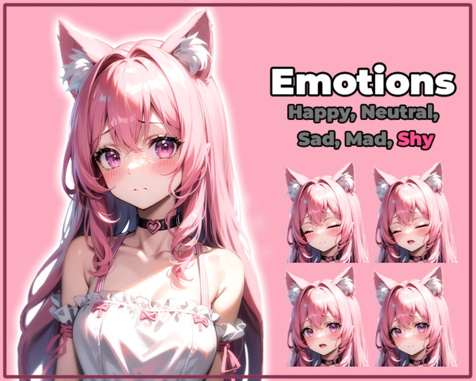 Pngtuber Pink Cat Girl Neko 2d Vtuber Premade And Presetup Etsy