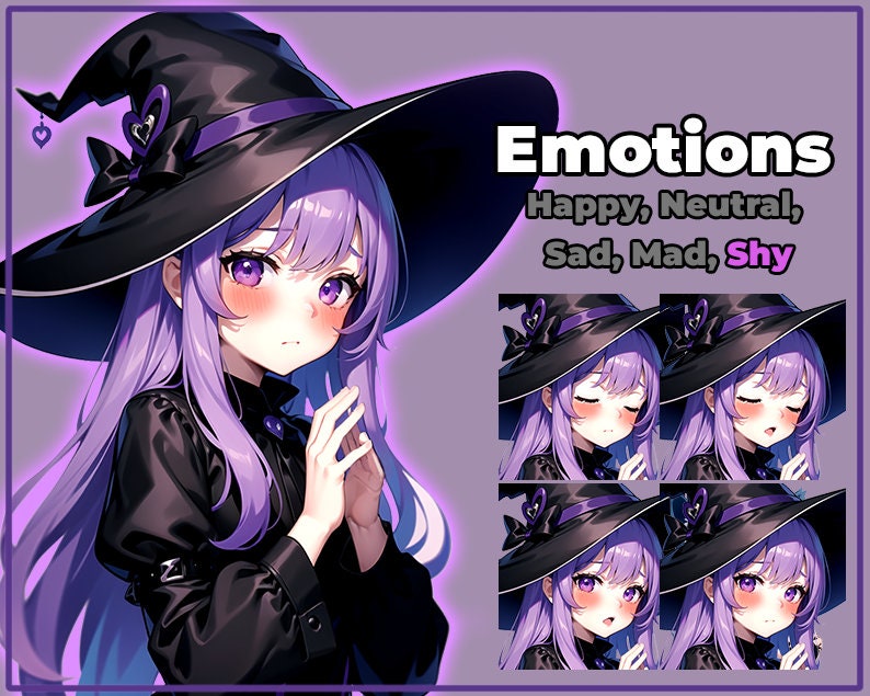 Purple Witch Pngtuber Model: 5 Expressions, Veadotube Ready - Etsy
