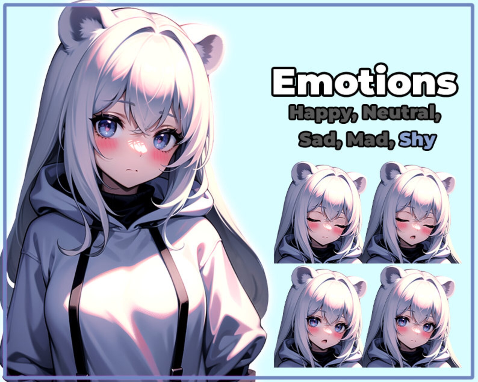 Arctic Polar Bear Girl Pngtuber: Premade Vtuber Model With 5 ...