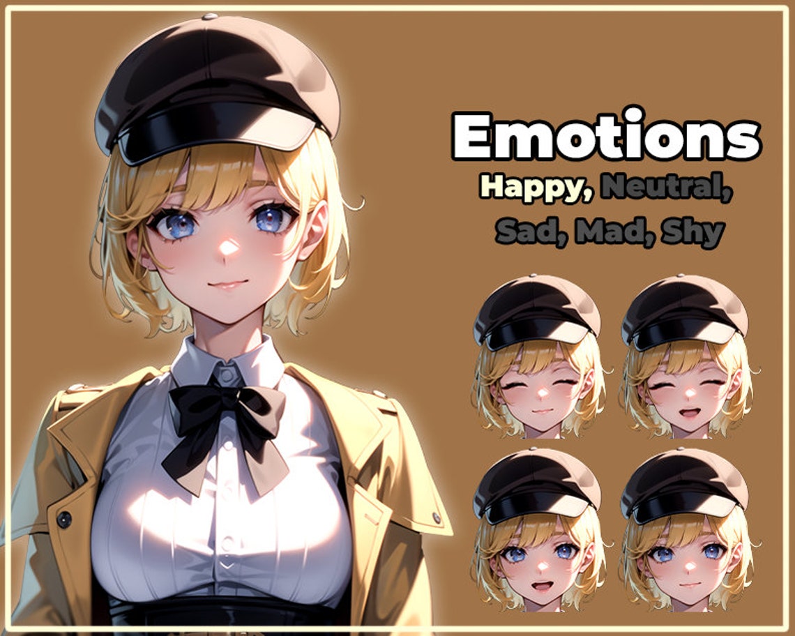 Detective Girl Pngtuber Model: Premade Vtuber Avatar With 5 Expressions ...