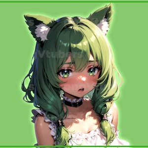 Pngtuber, Green Neko Cat Girl 2d Vtuber / Premade & Presetup Model With ...
