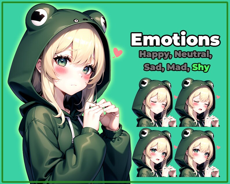 PngTuber, Frog Girl 2d Vtuber / Premade & Presetup model with 5 ...