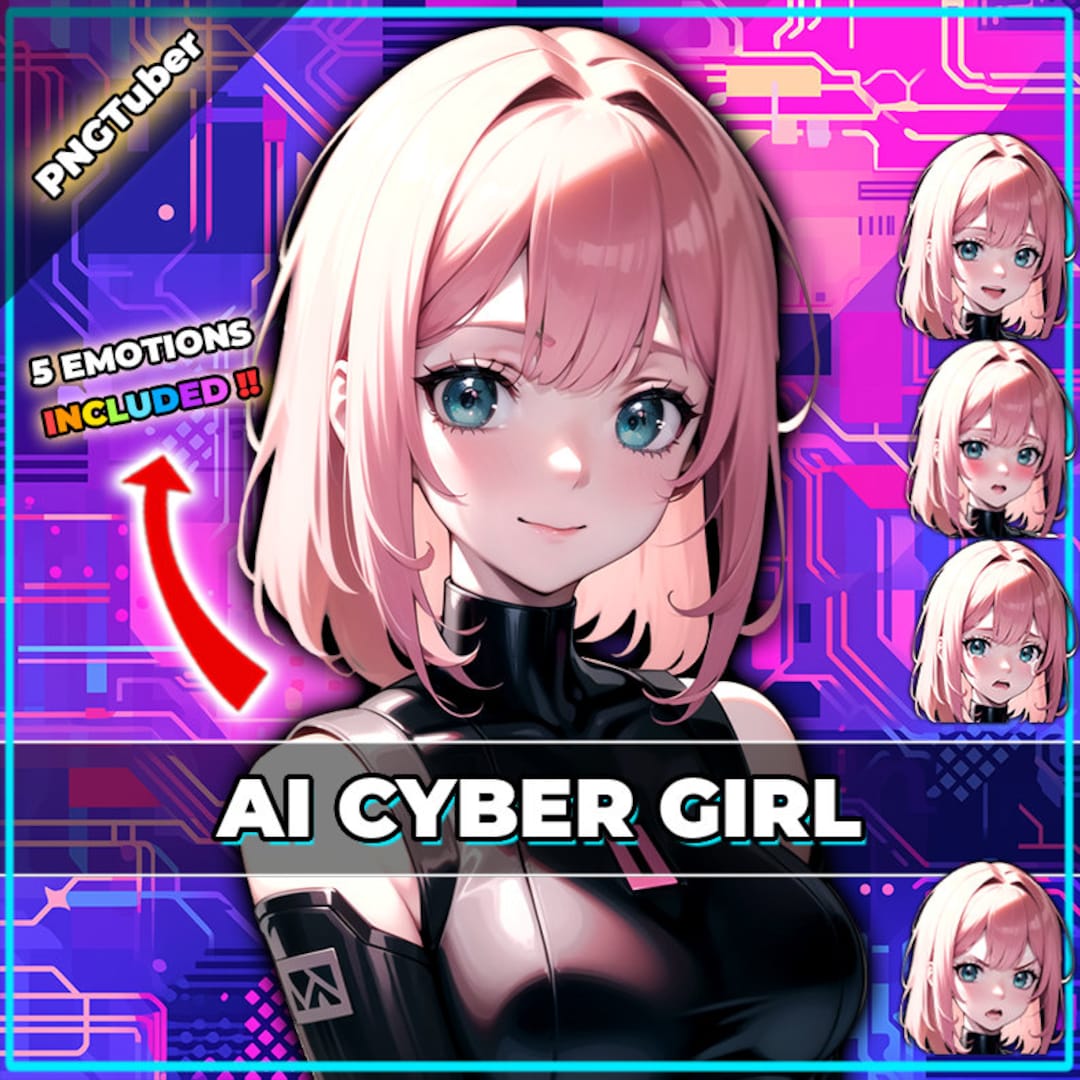 Pngtuber, AI Cyborg Girl 2d Vtuber / Premade & Presetup Model With 5 ...